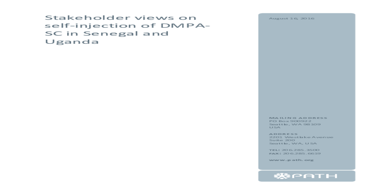 Stakeholder Views on Self-Injection of DMPA-SC in Senegal and Uganda - RHSC