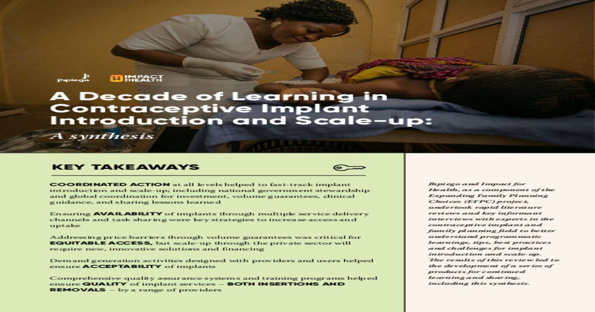 A Decade of Learning in Contraceptive Implant Introduction and Scale-up ...